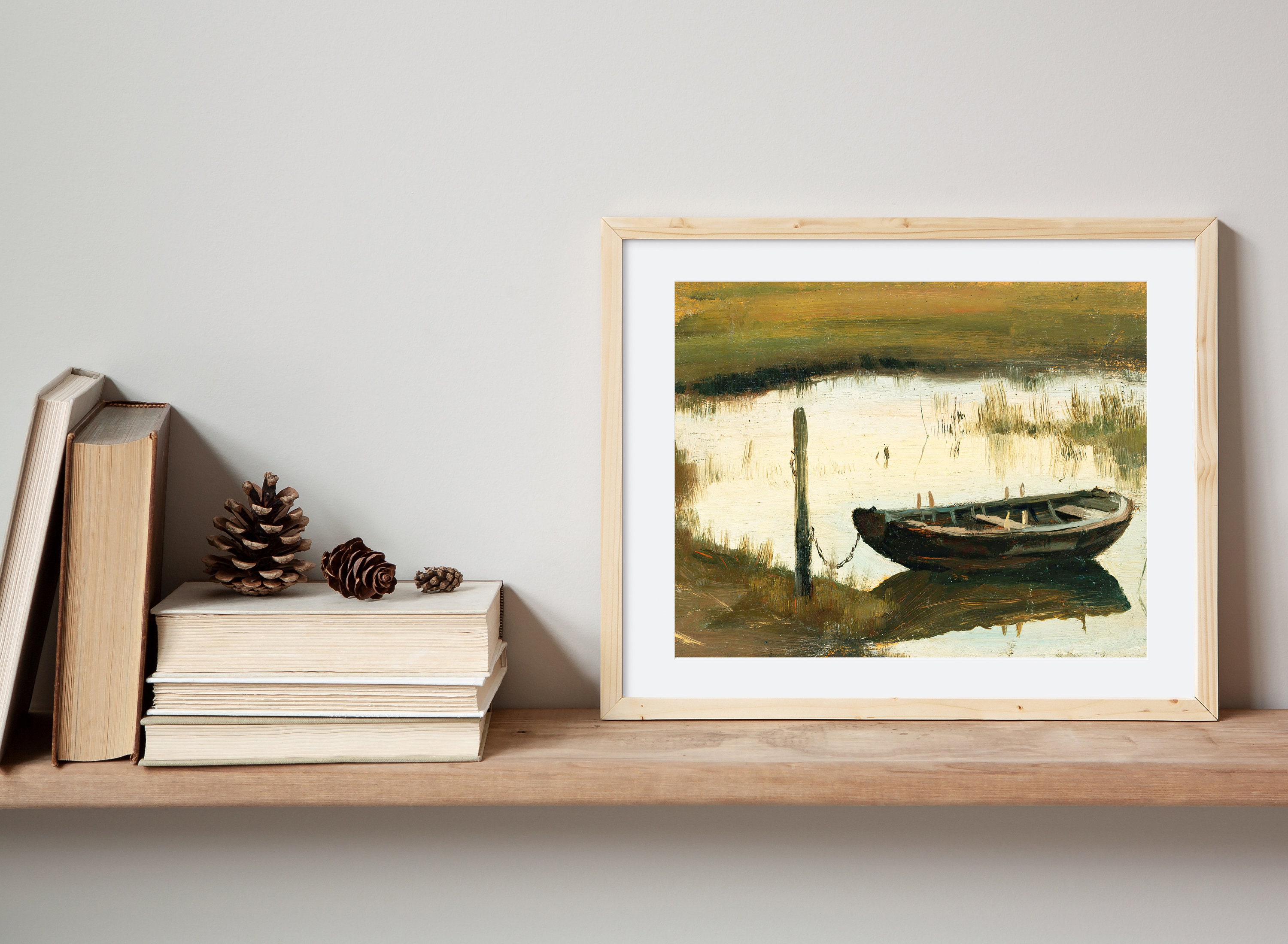 Vintage Rowboat Painting | Rustic Fishing Boat Print | Old Wooden ...