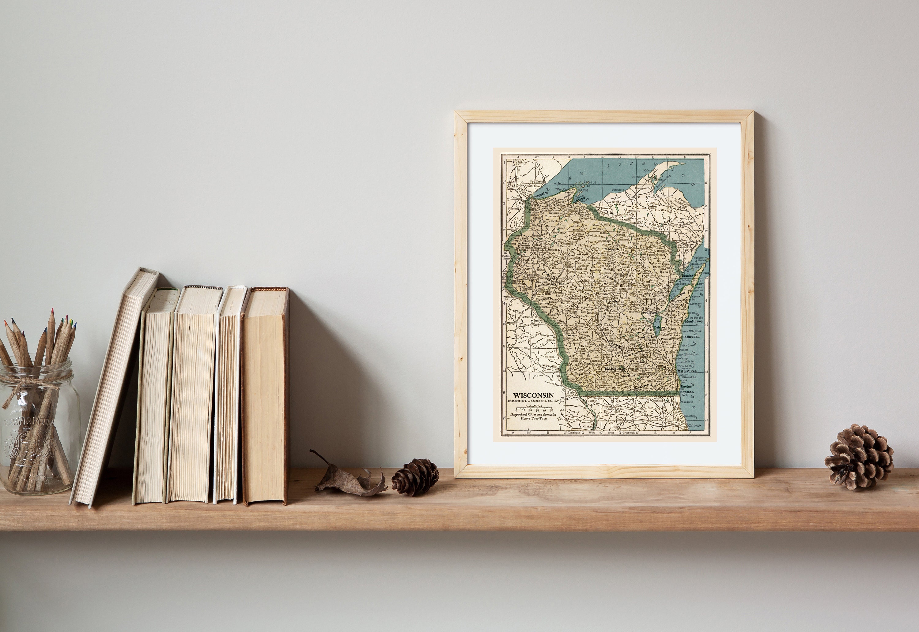 Vintage Wisconsin State Map | Antique Wisconsin Map Print | Wisconsin ...