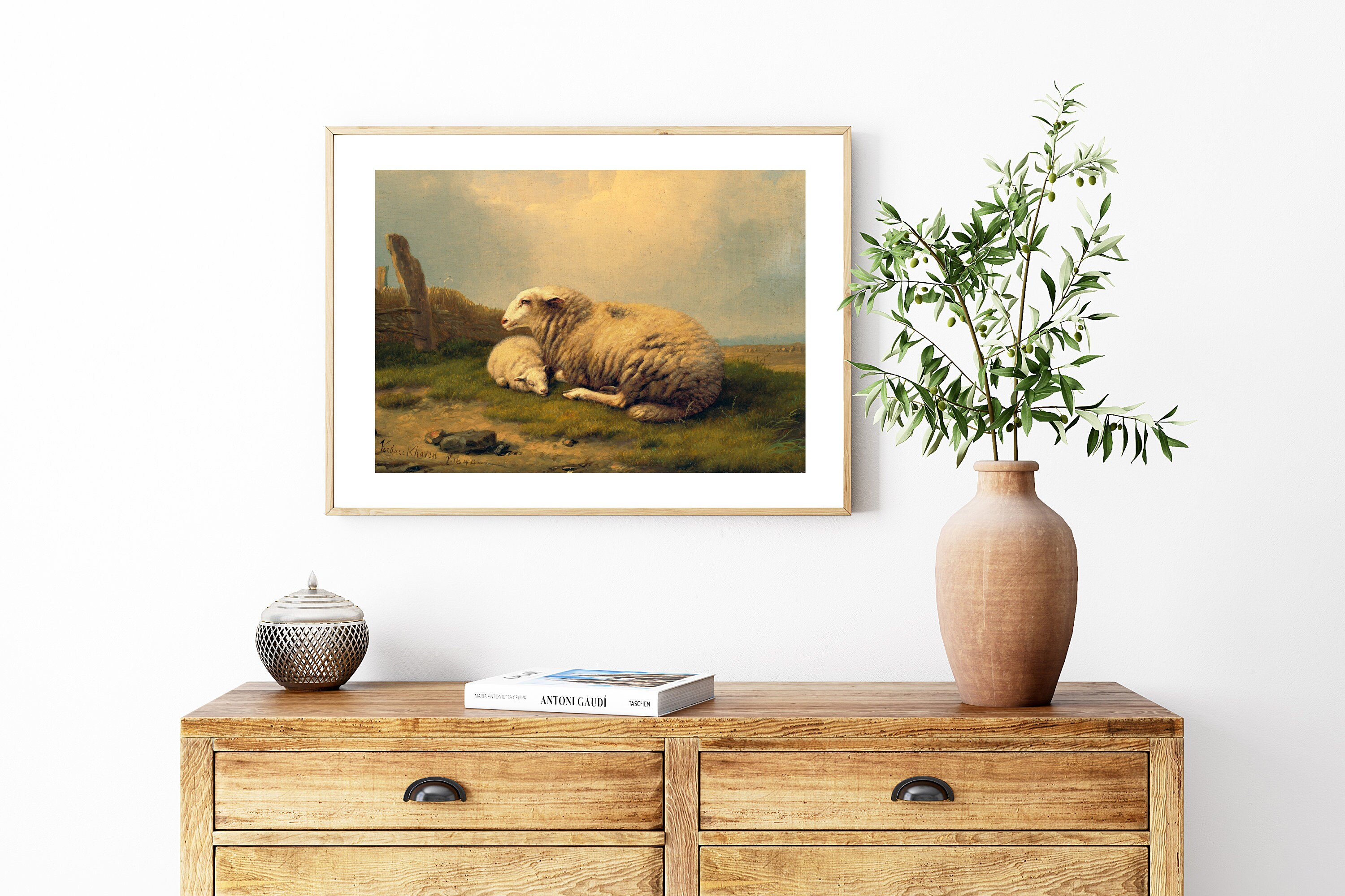 Vintage Sheep Painting Country Landscape With Sheep Antique Sheep Art Farm Animal Print ...
