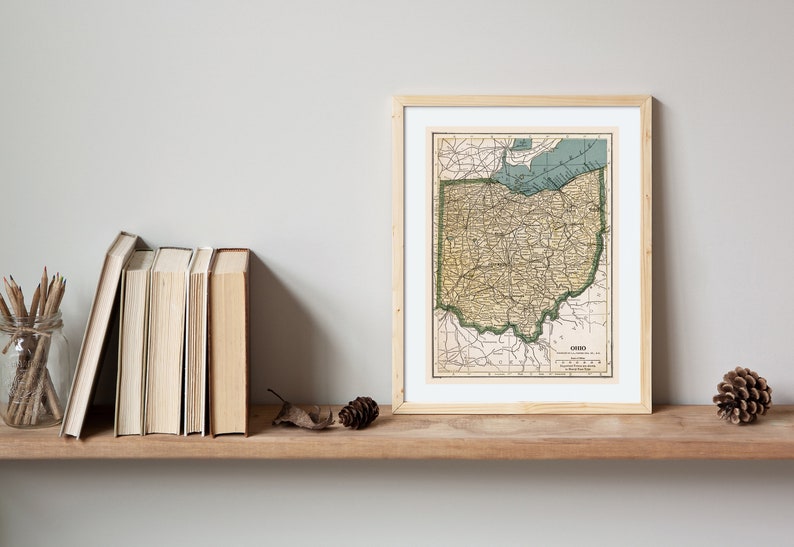 Vintage Ohio State Map | Antique Ohio Map Print | Ohio Map Decor ...
