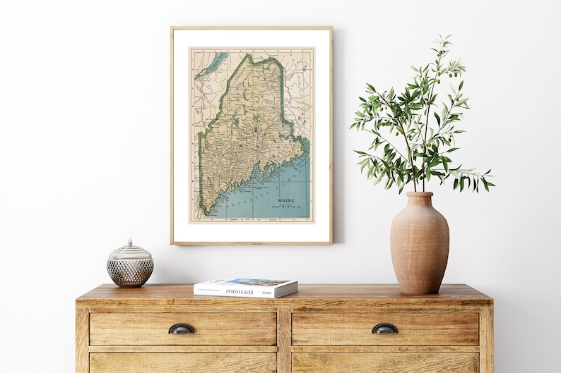 Vintage Maine State Map | Antique Maine Map Print | Maine Map Home ...