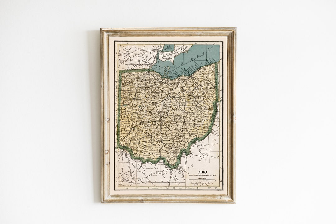 Vintage Ohio State Map | Antique Ohio Map Print | Ohio Map Decor ...
