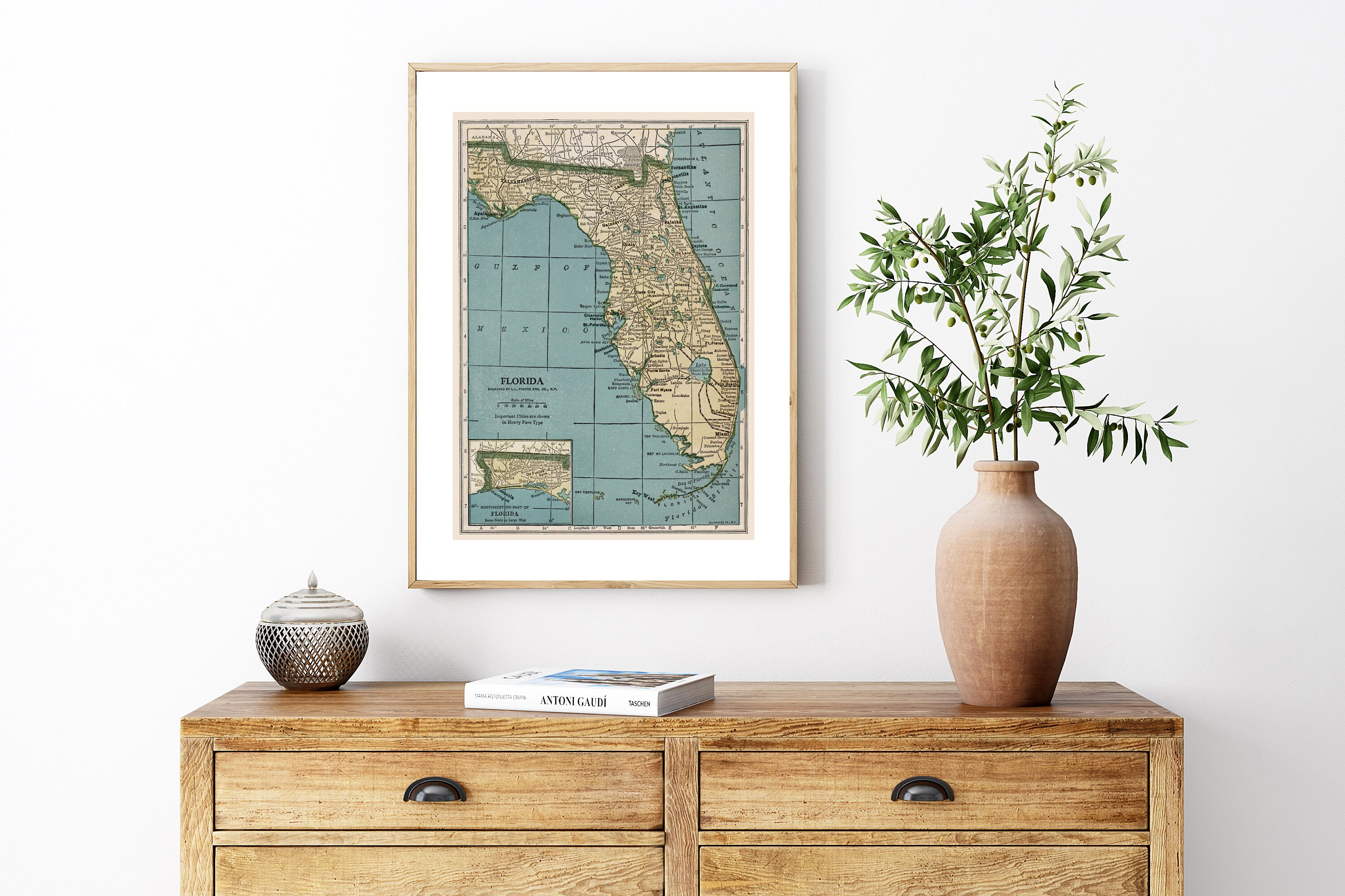 Vintage Florida State Map | Florida Map Home Decor | Antique Florida ...