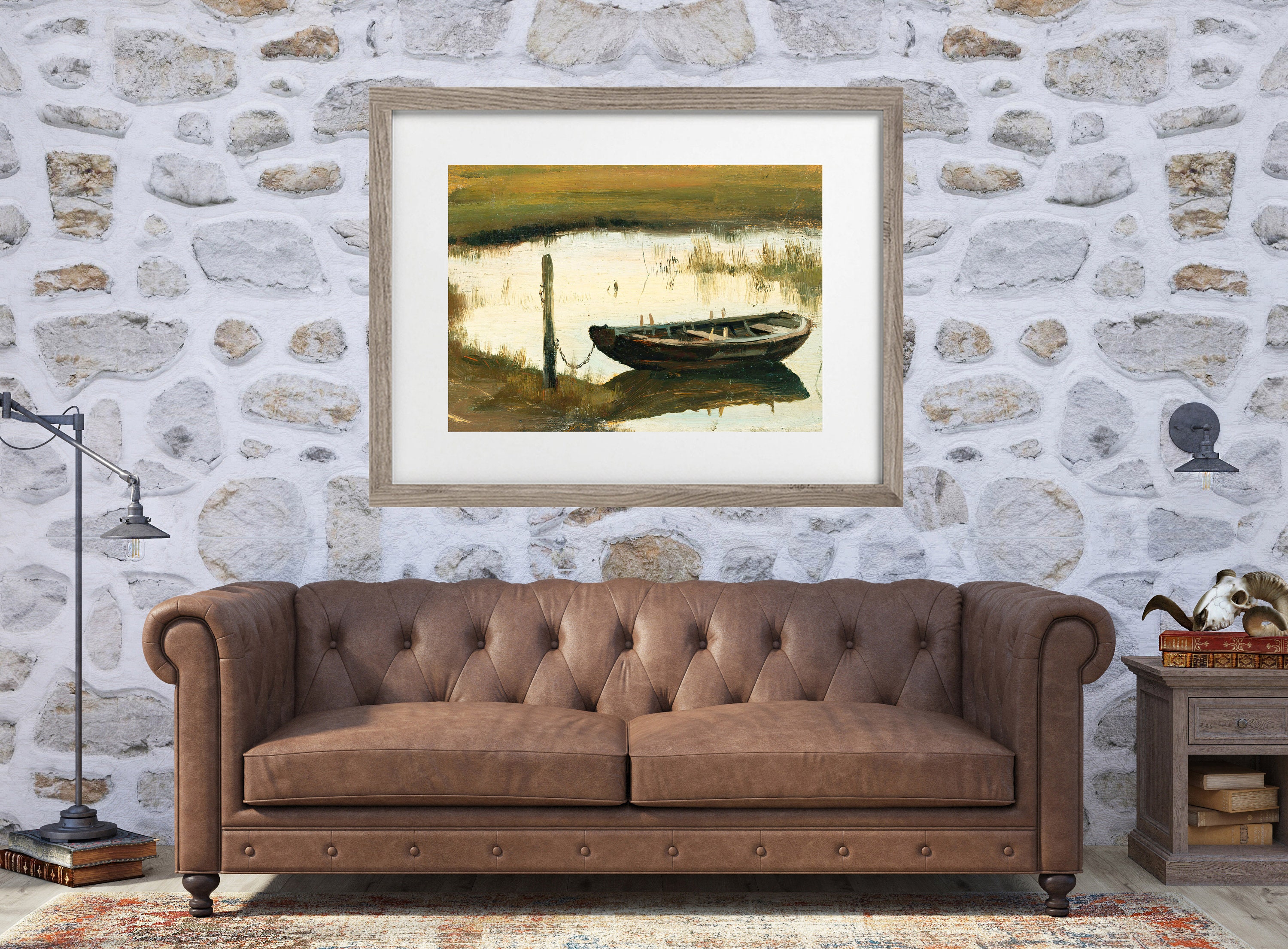 Vintage Rowboat Painting | Rustic Fishing Boat Print | Old Wooden ...