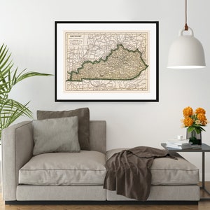 Vintage Kentucky State Map | Antique Kentucky Map Print | Map Wall Art ...