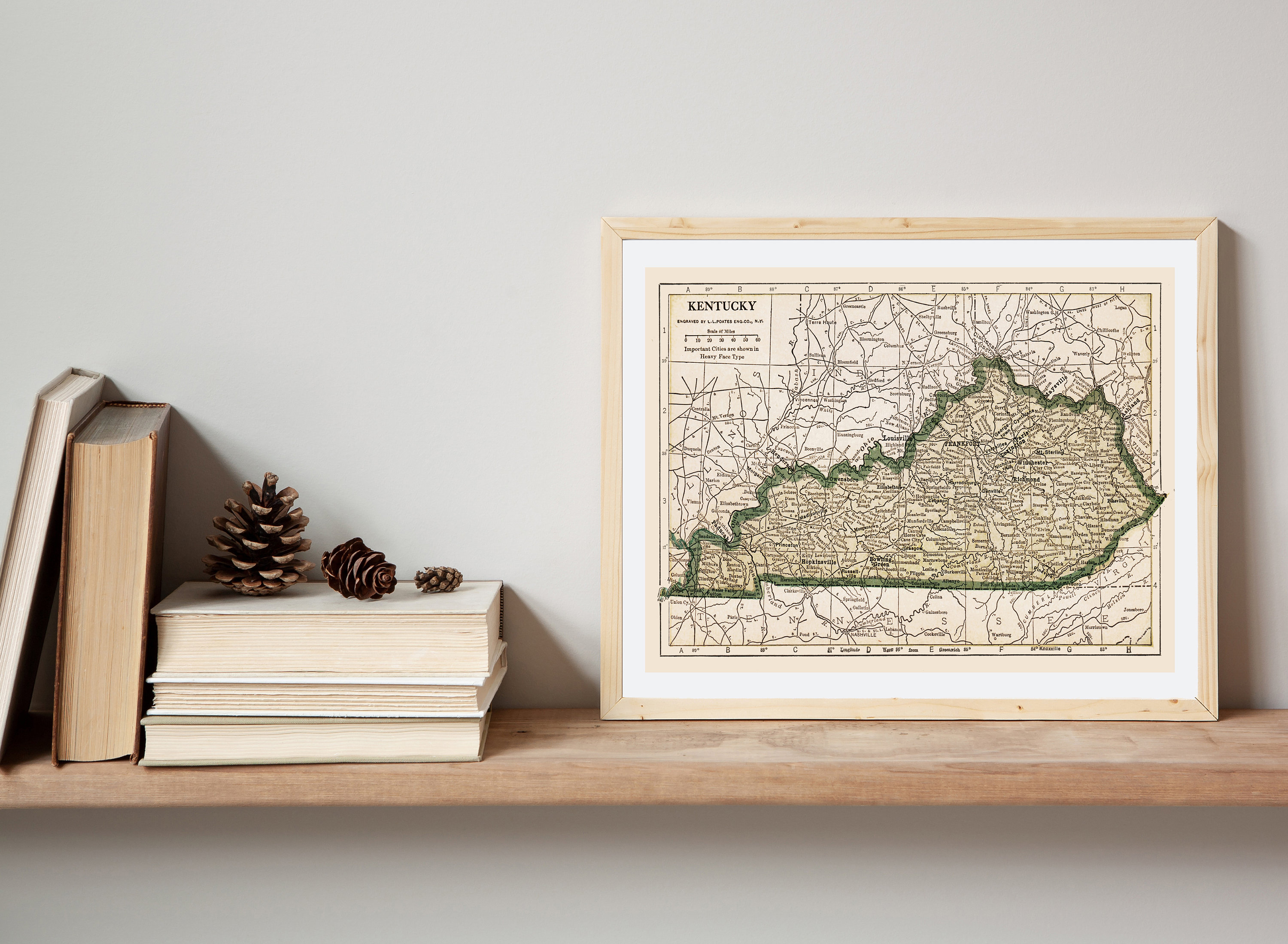Vintage Kentucky State Map Antique Kentucky Map Print Map Wall Art ...