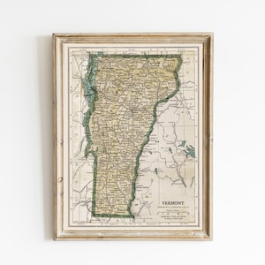 Vintage Vermont State Map | Antique Vermont Map | PRINTABLE VERMONT MAP ...