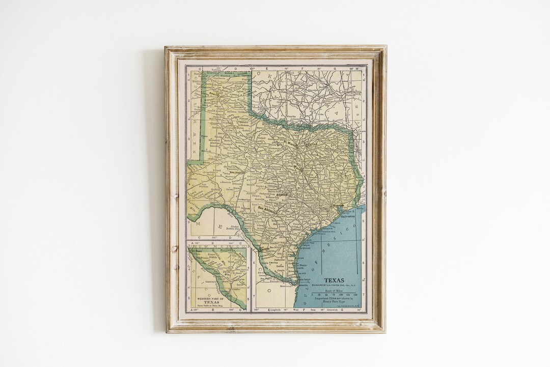 Vintage Texas State Map Rustic Texas Wall Map Texas Map - Etsy
