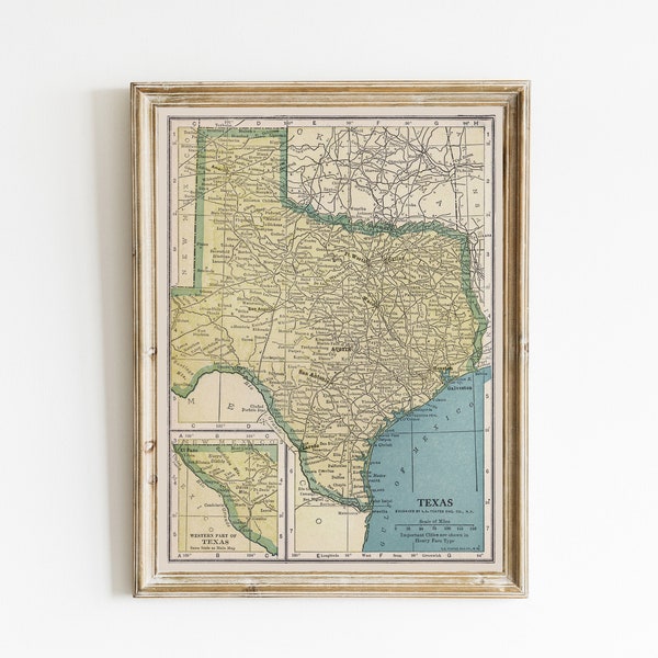 Antique Map of Texas - Etsy