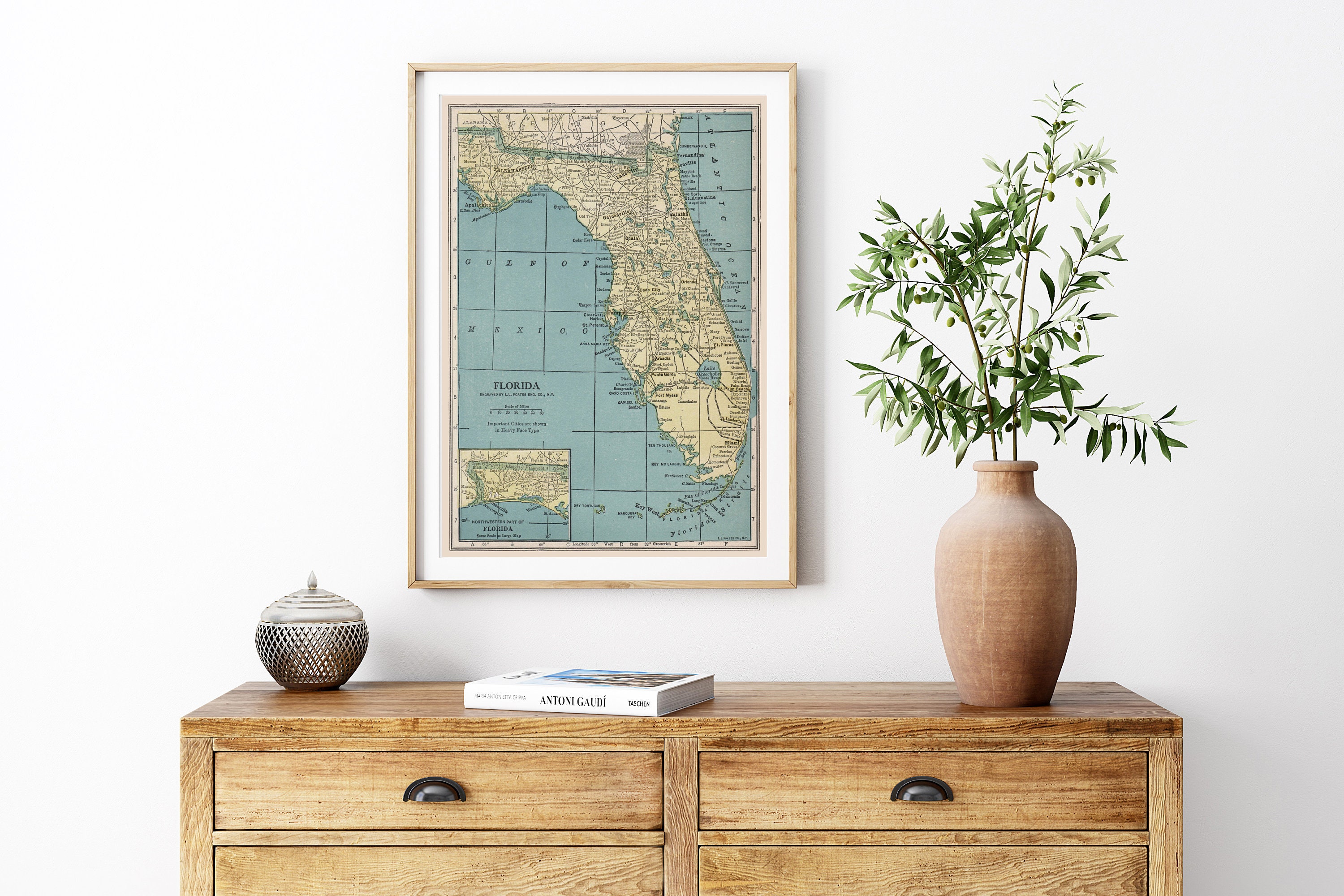 Vintage Florida State Map Florida Map Home Decor Antique Florida Map ...