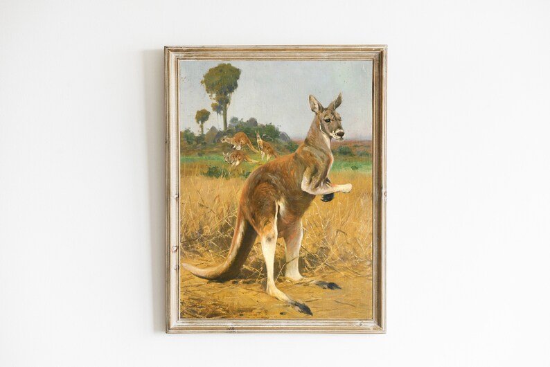 Vintage Kangaroo Painting | Australian Outback Landscape Painting ...