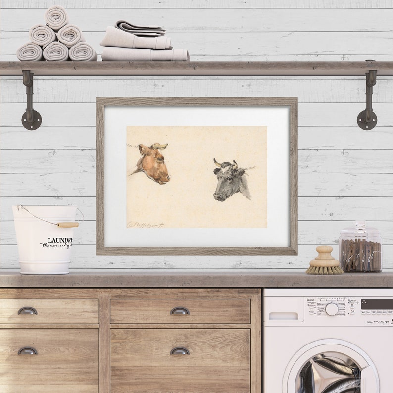 Vintage Cow Watercolor Painting | Antique Cow Sketch | Rustic Farmhouse ...