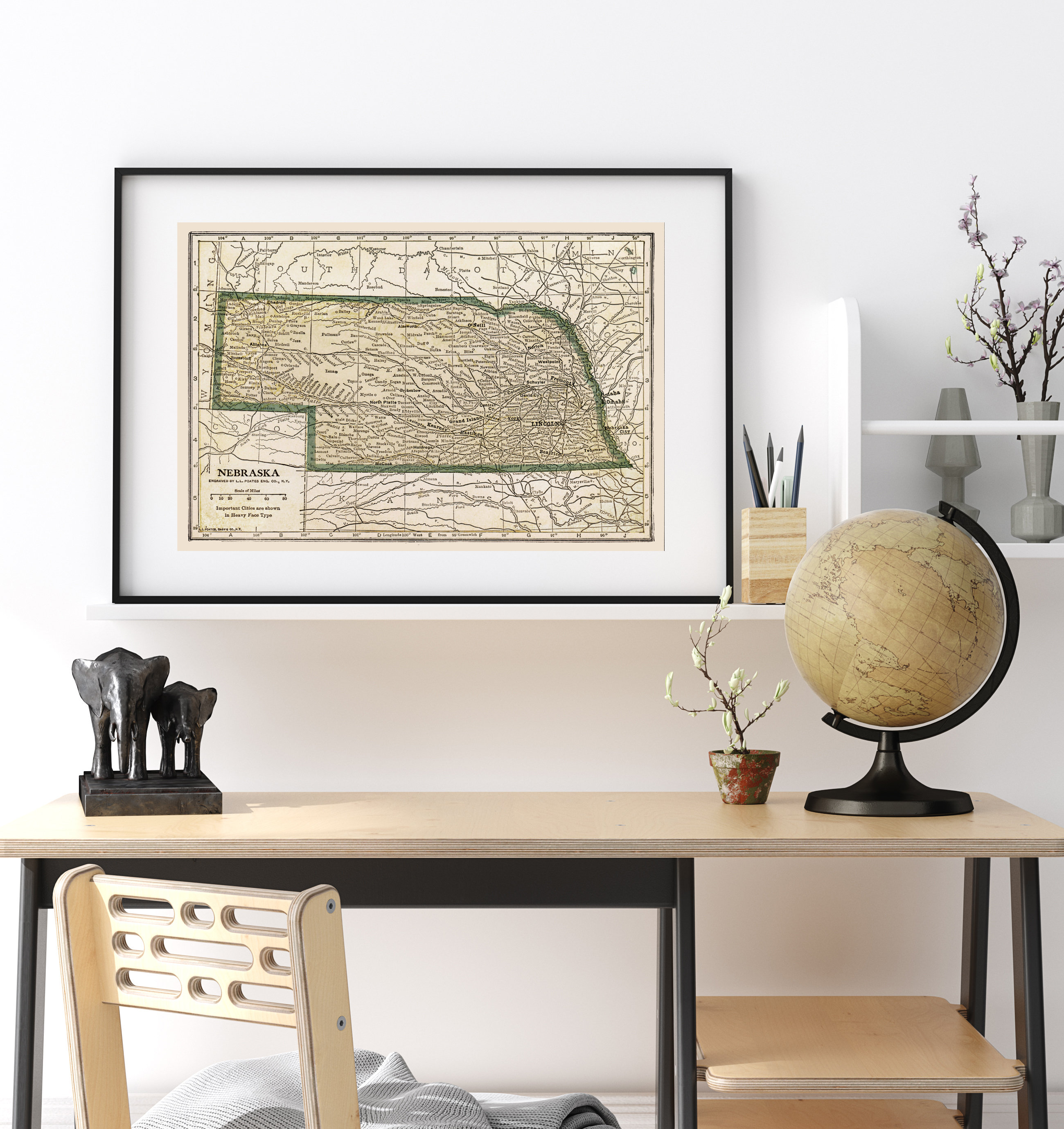 PRINTABLE Vintage Nebraska State Map Antique Nebraska Map Print ...