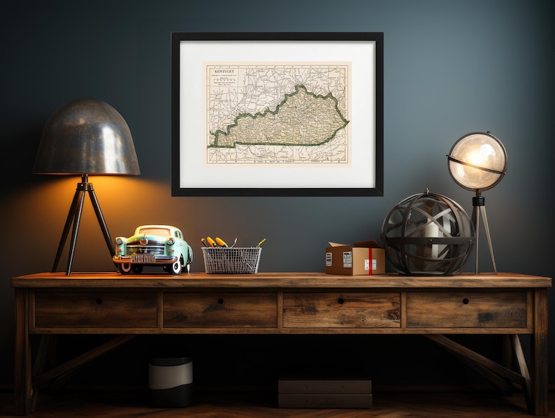 Vintage Kentucky State Map Antique Kentucky Map Print Map Wall Art ...