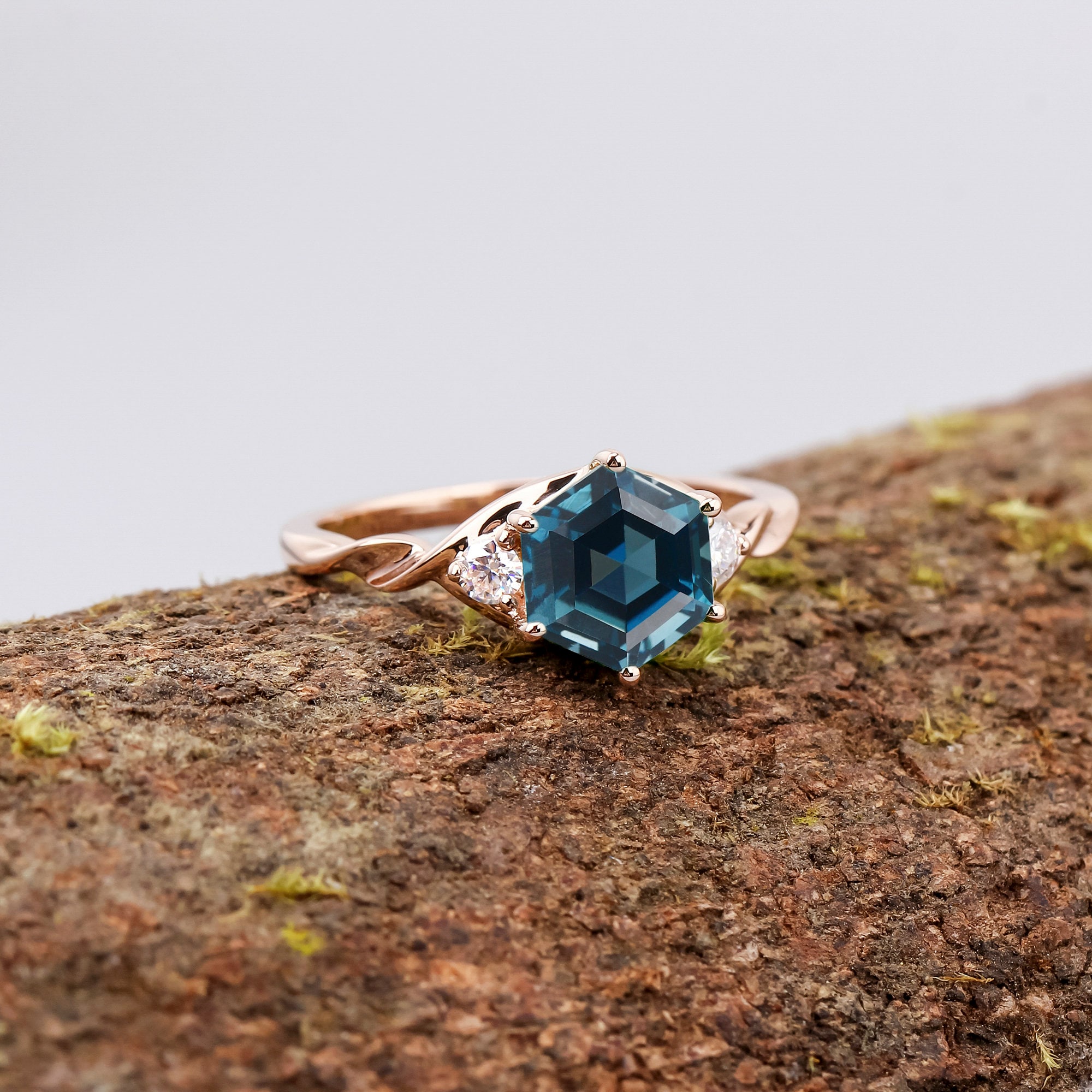 Natural London Blue Topaz Hexagon Cut Gemstone Handmade 925 Sterling ...