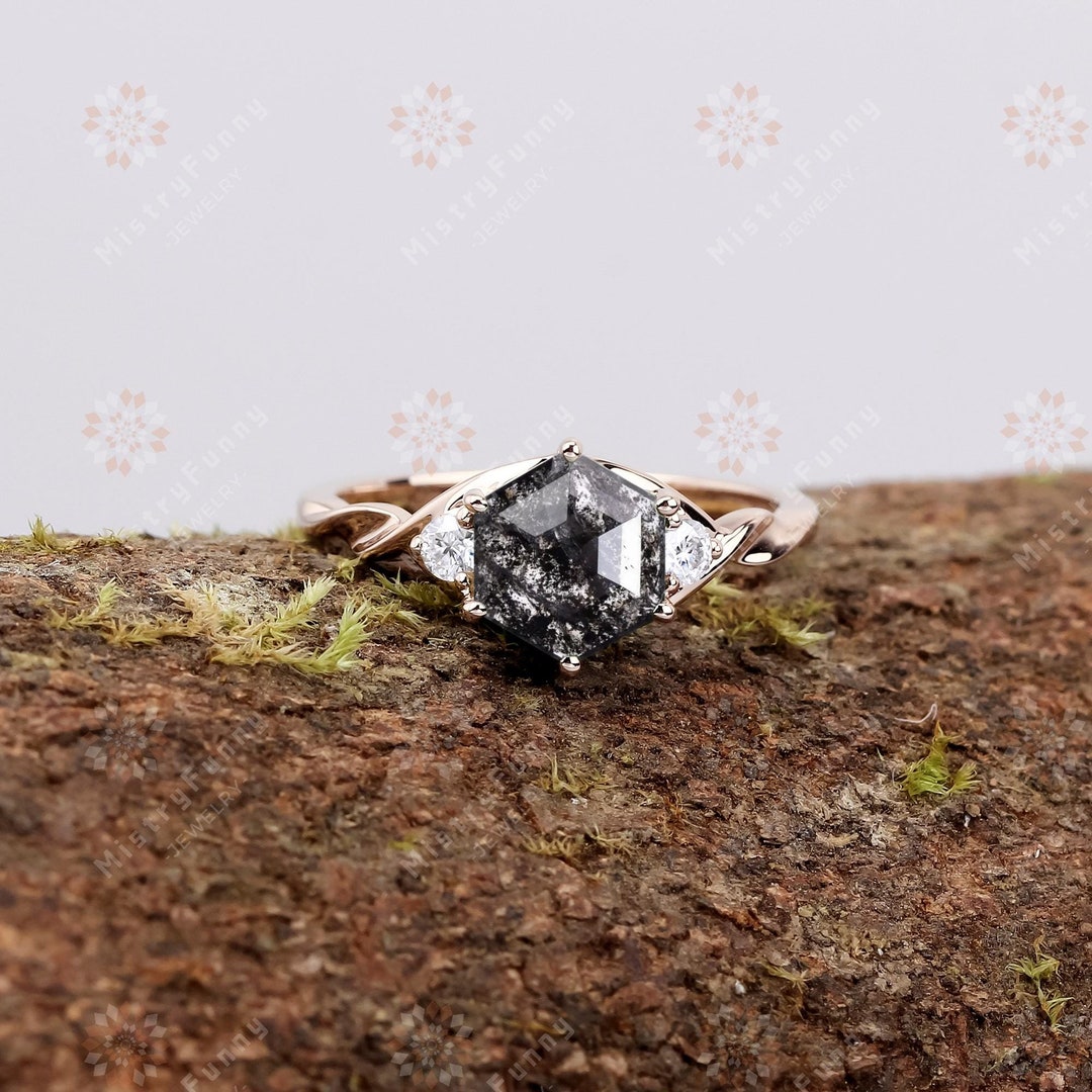 Natural Herkimer Diamond Hexagon Cut Grey Diamond Ring Handmade 925 Sterling Silver Ring ...
