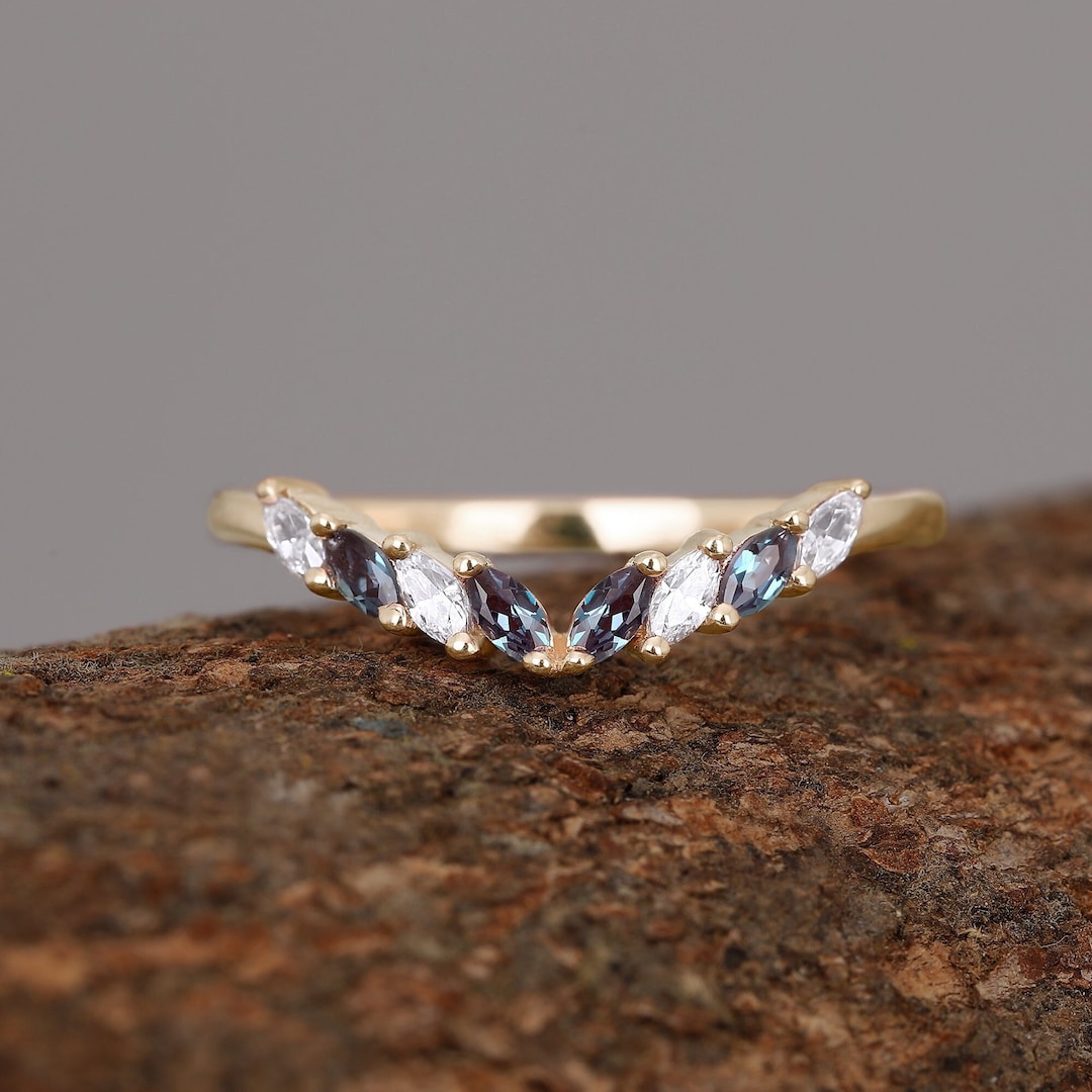 Marquise Cut Alexandrite Handmade Stackable Ring Moissanite Ring Dainty ...