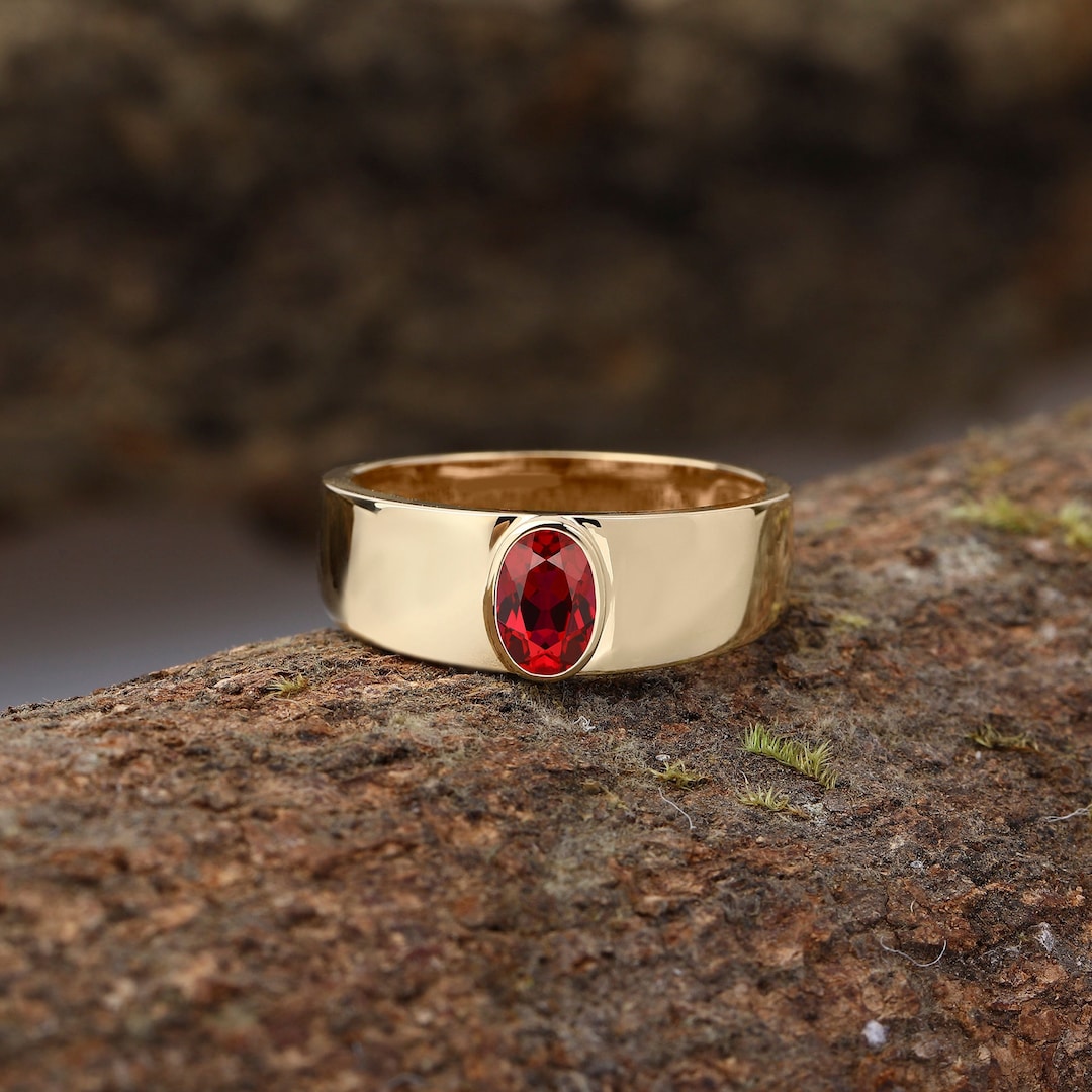 Solitaire Ring 18K Solid Gold Ring Oval Cut Gemstone Ring for Women ...