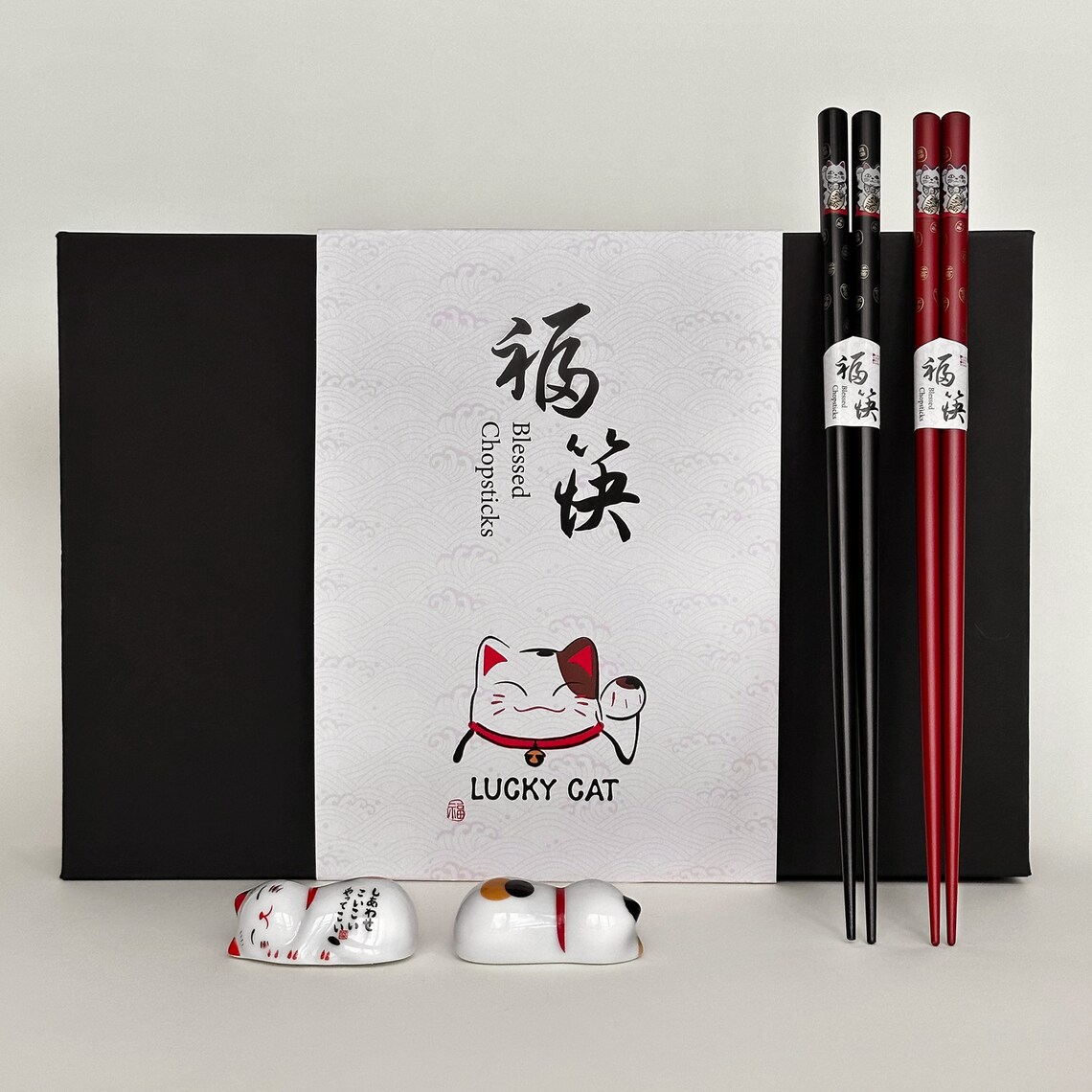 Japanese Chopstick Set | Lucky Cat Chopstick Holder, Customized Gift ...