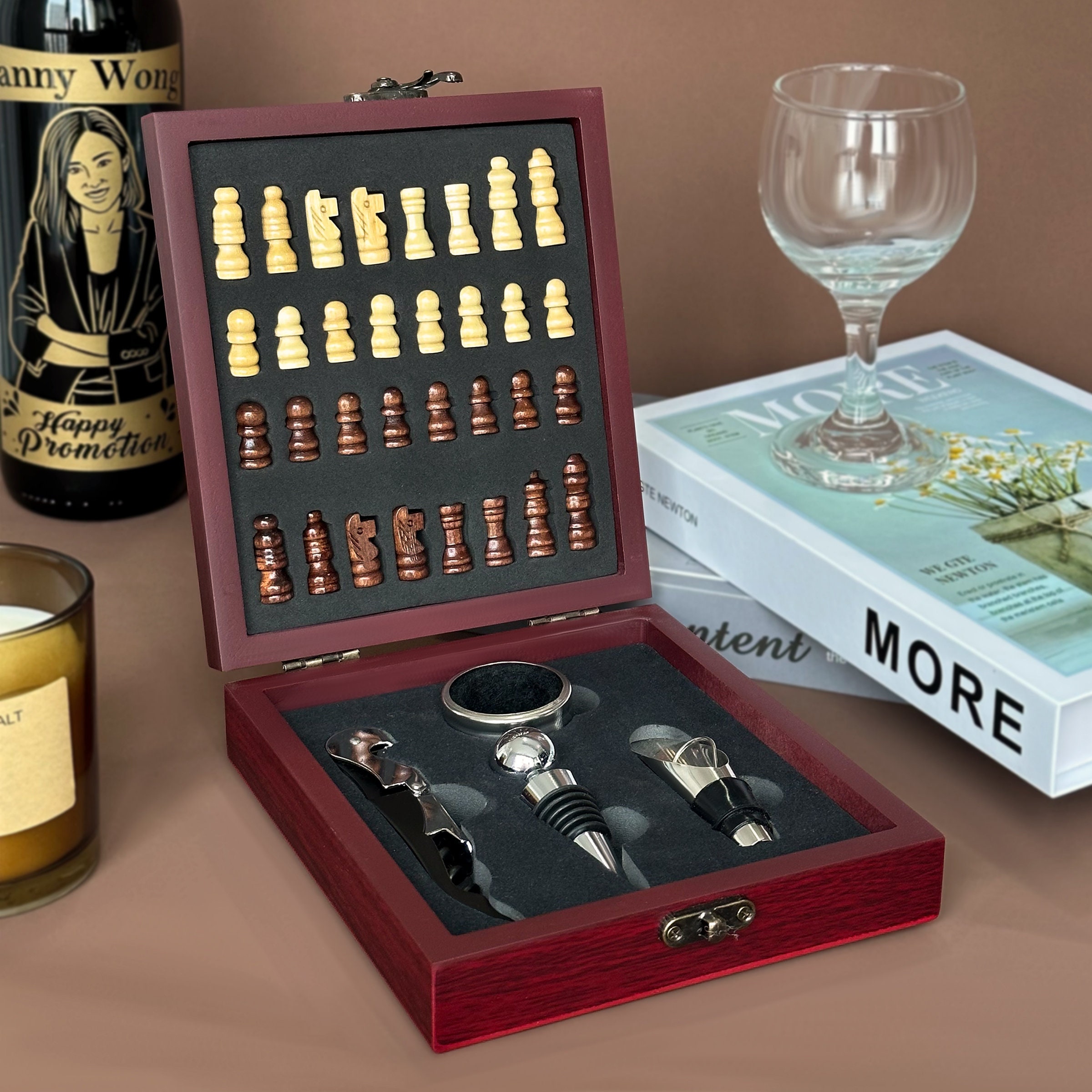 Red Wine Bottle Opener Gift Box Chess Storage Box Customized Birthday ...