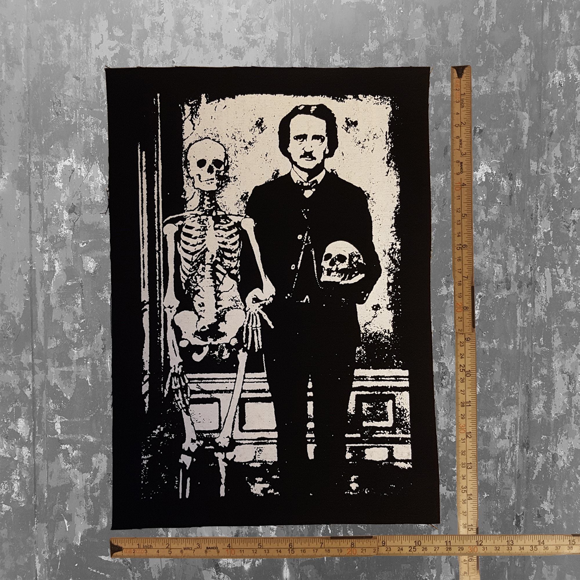 Edgar Allan Poe W Skeleton Back Patch Screen Printed Horror Punk Black ...