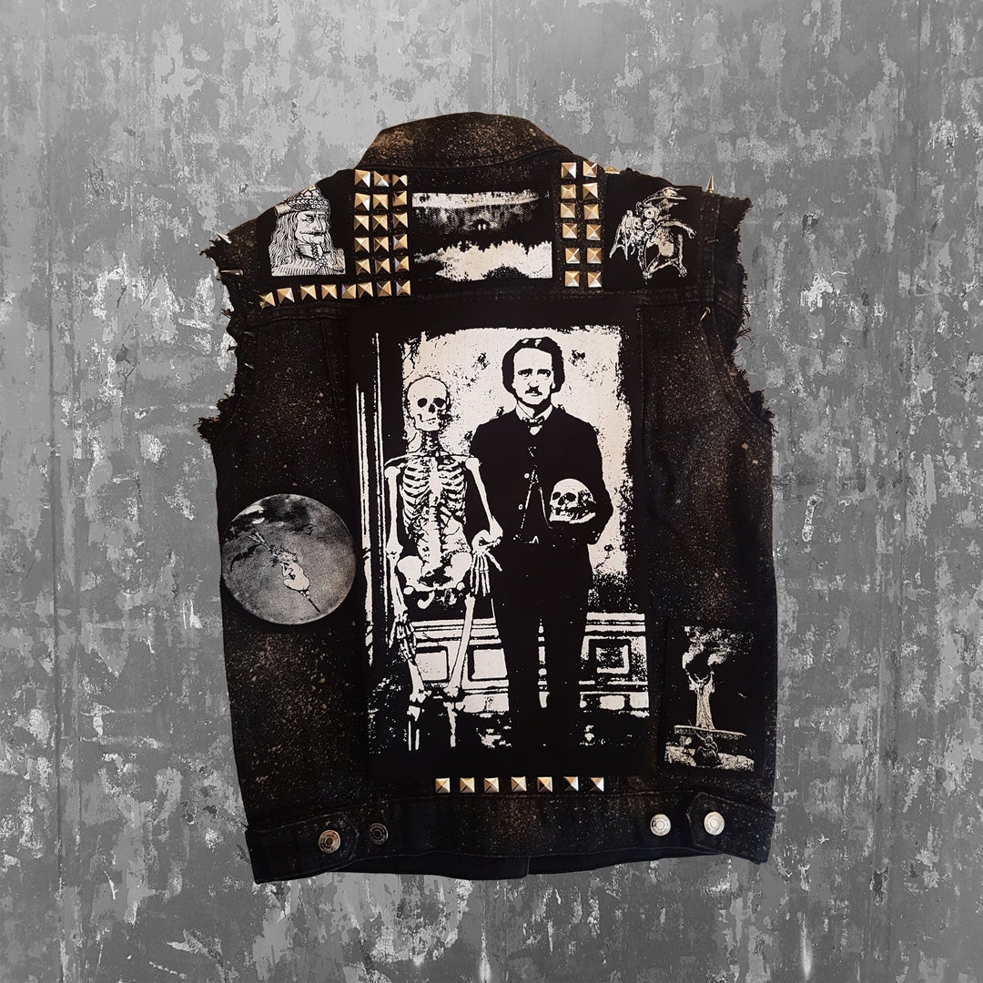 Edgar Allan Poe W Skeleton Back Patch Screen Printed Horror Punk Black ...