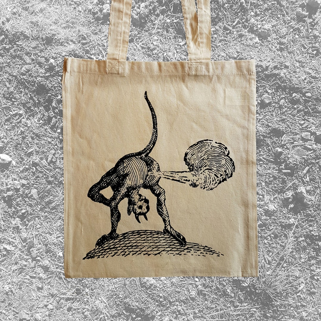 Farting Demon Tote Bag Screen Printed Horror Punk Black Metal Goth ...