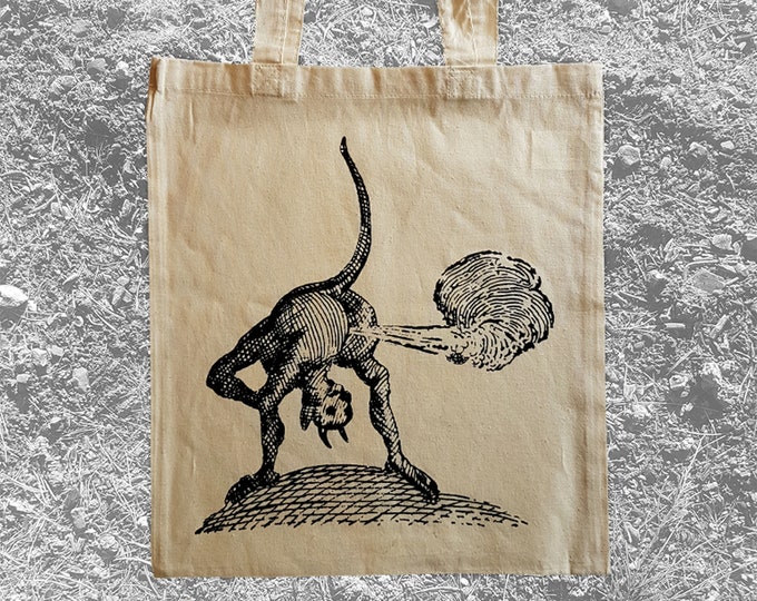 Farting Demon Tote Bag Screen Printed Patch Horror Punk Black - Etsy