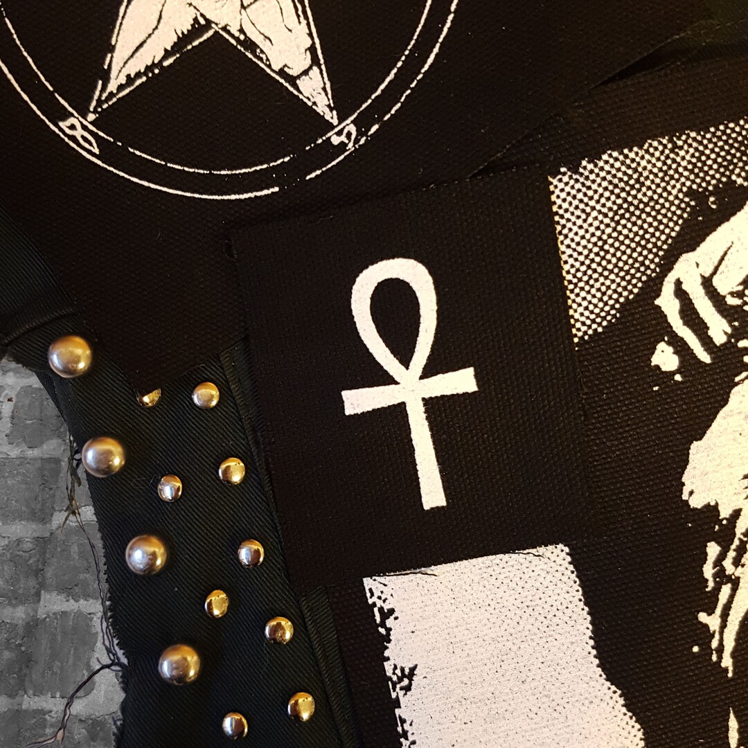Ankh Screen Printed Patch Egyptian Hieroglyph Horror Punk Black Metal ...