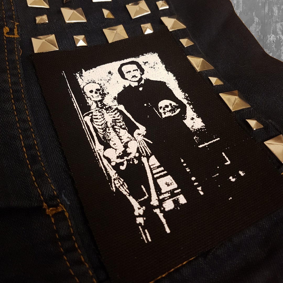 Edgar Allan Poe W Skeleton Patch Screen Printed Horror Punk Black Metal ...