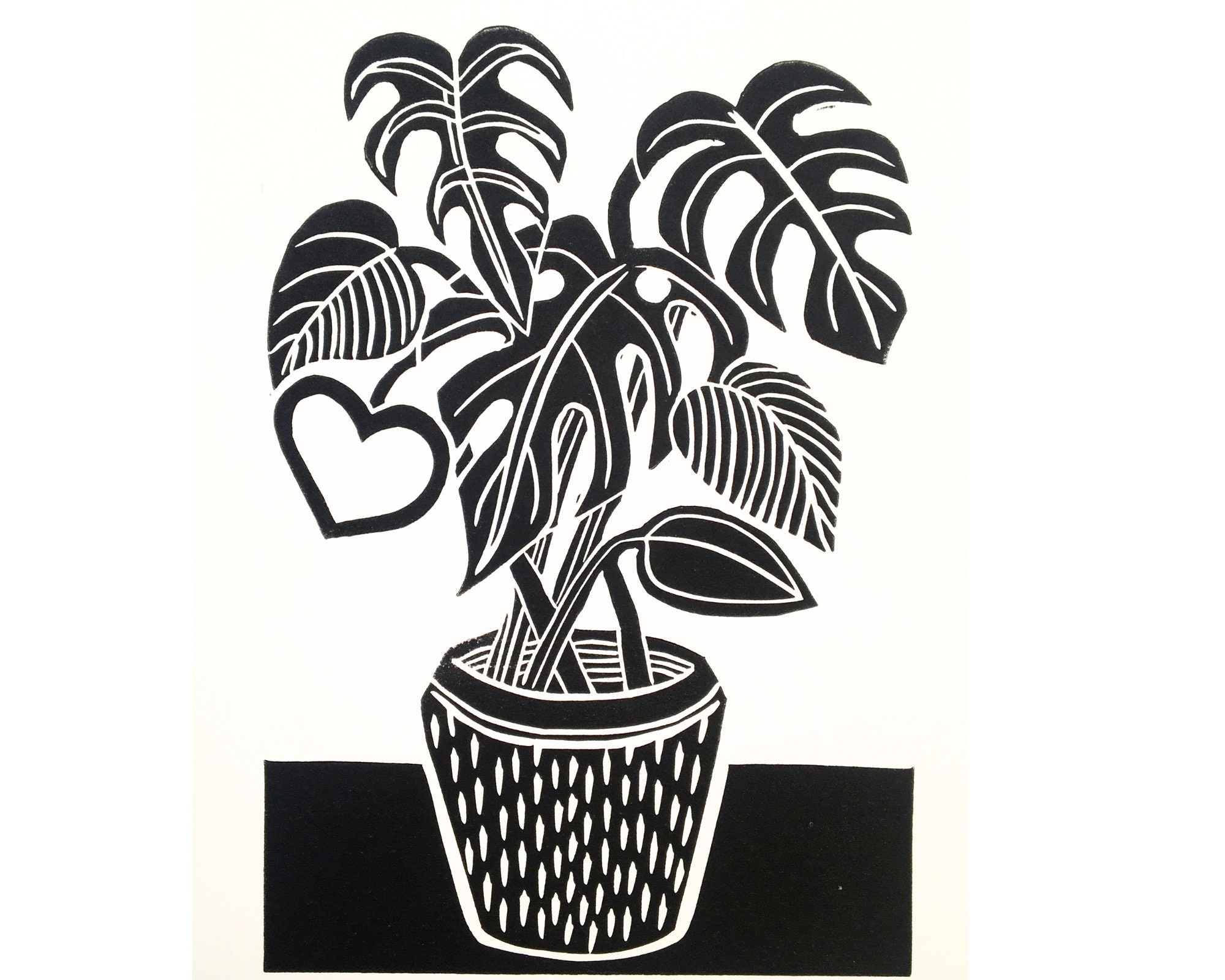 Lino Print Monstera House Plant, A4 Lino Print Houseplant, Lino Print ...