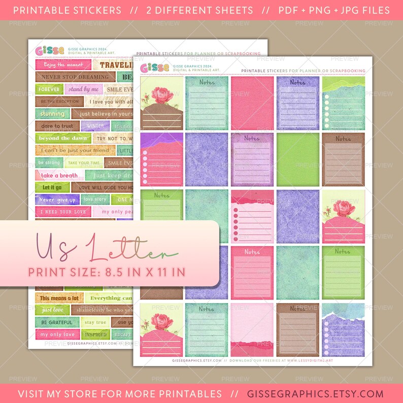 Printable Stickers | 2 Different Sheets | for Journal or Scrapbooking ...