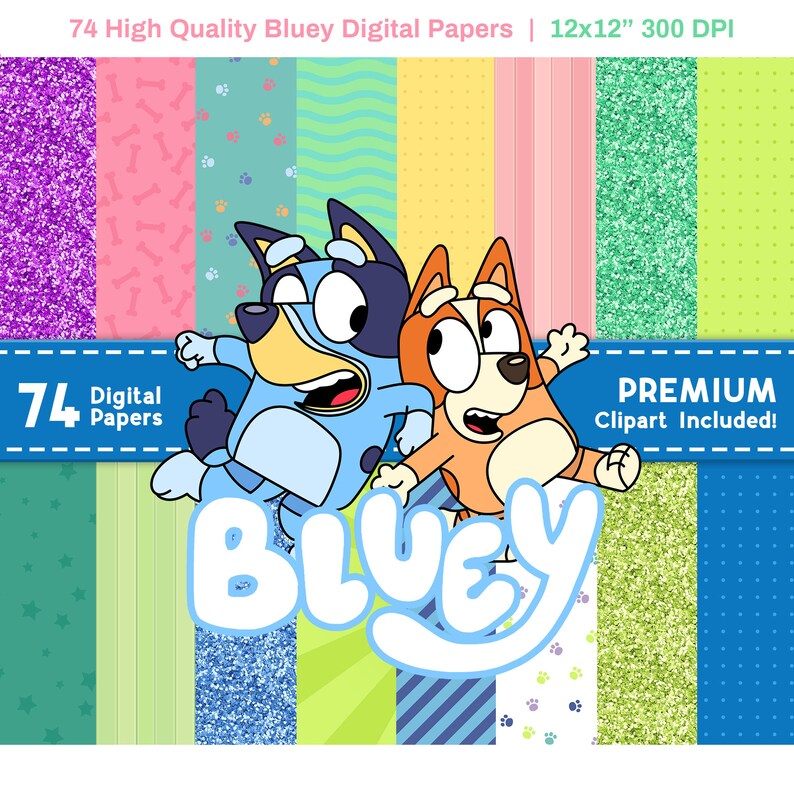 Bluey Digital Papers Bonus Clipart High Quality 300 DPI Png Files ...