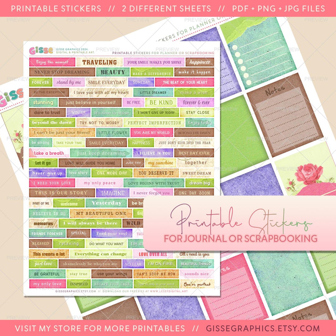 Printable Stickers | 2 Different Sheets | for Journal or Scrapbooking ...