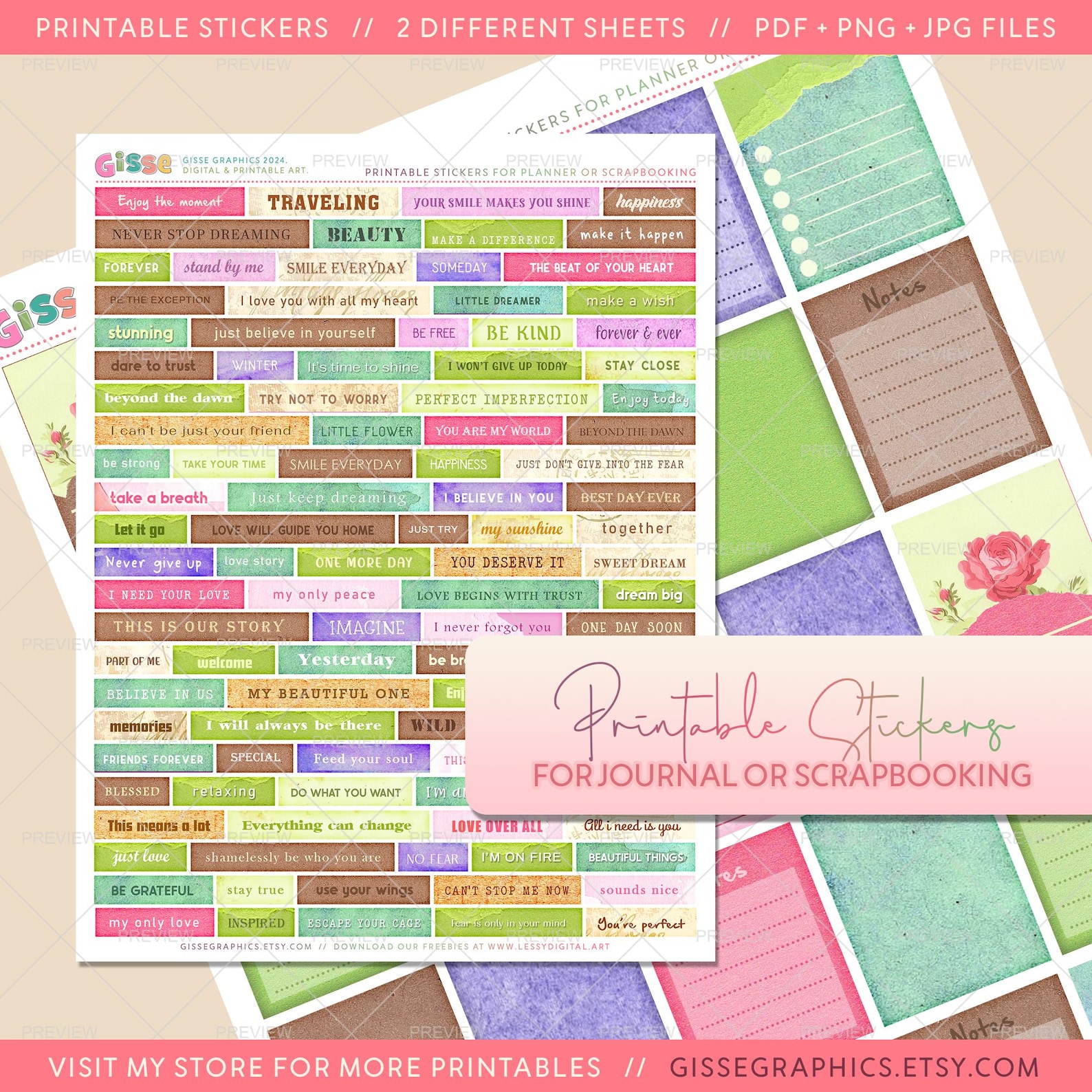 Printable Stickers | 2 Different Sheets | for Journal or Scrapbooking ...