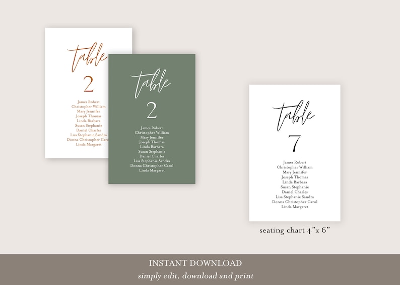 4x6 Wedding Seating Chart Template, Seating Cards, Elegant Seating Plan ...