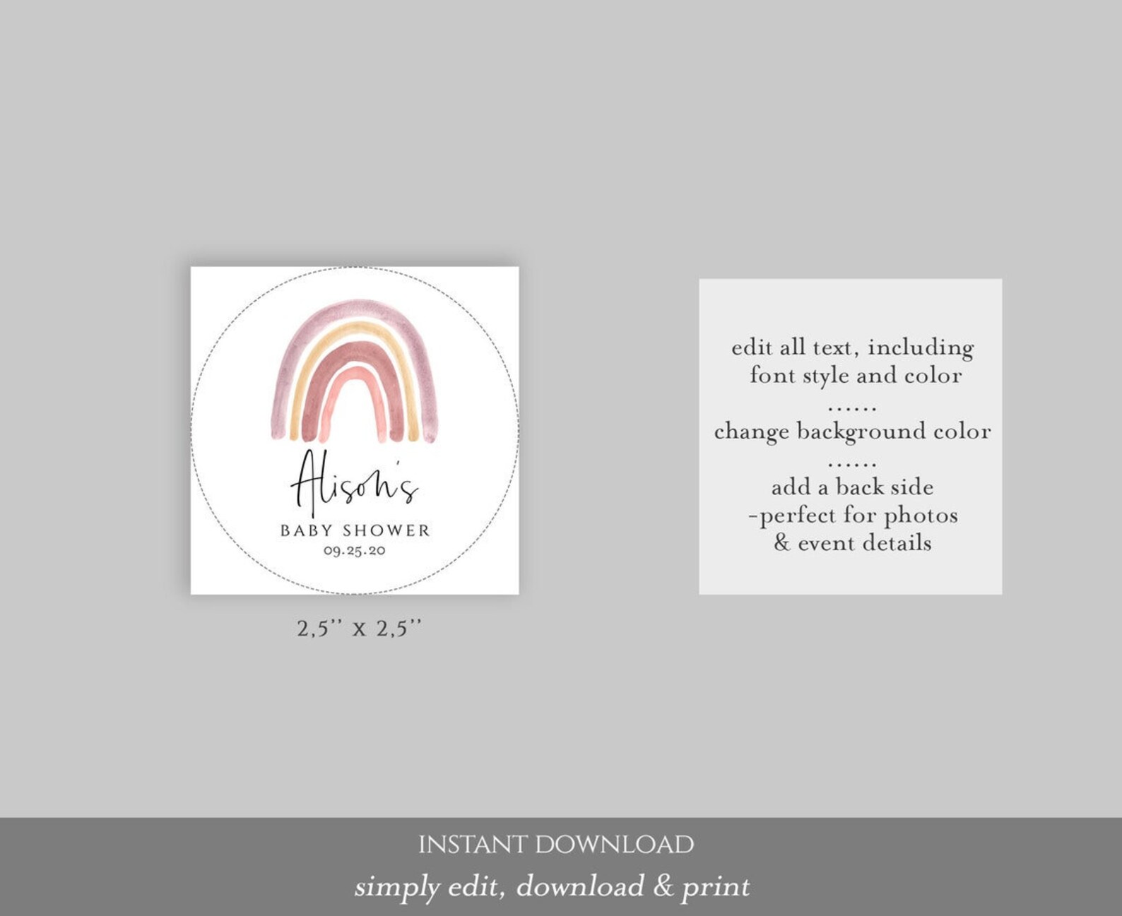 Rainbow Favor Tag Template, Rainbow Round Baby Shower Tag, Rainbow Boho ...