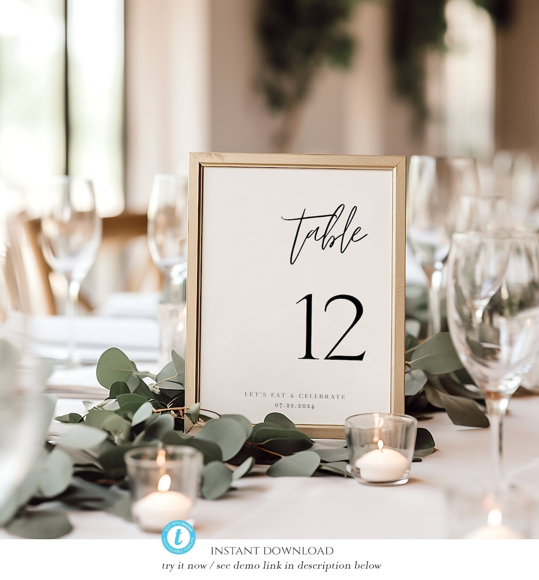 Table Number Template, Wedding Table Numbers, Modern Table Numbers ...