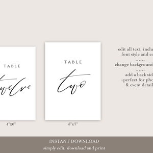 Table Numbers Template, Wedding Table Number, Modern Table Numbers ...