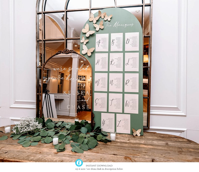 8x10 Alphabetical Seating Chart Template, Seating Cards, Elegant ...