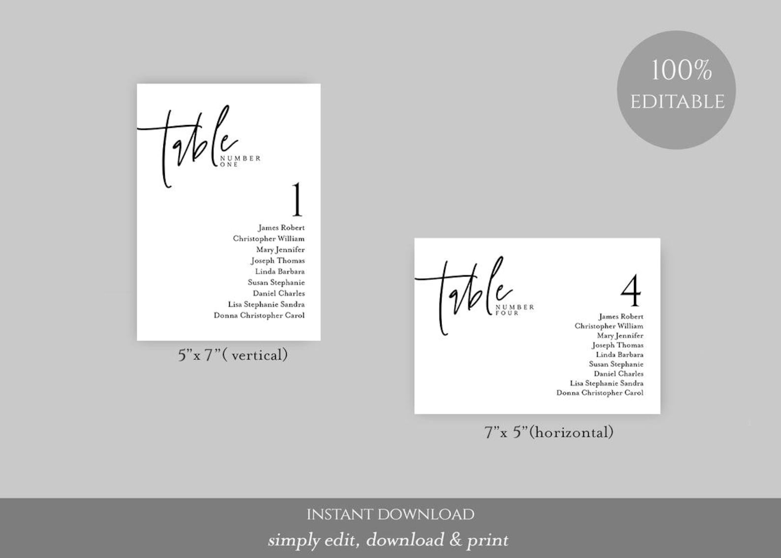 5x7 Wedding Seating Chart Template Calligraphy, Table Seating Chart ...