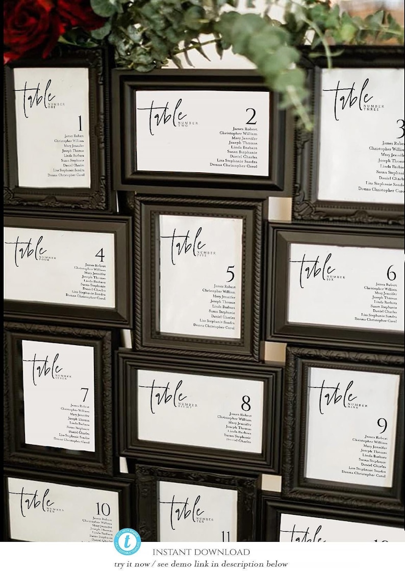 5x7 Wedding Seating Chart Template Calligraphy, Table Seating Chart ...
