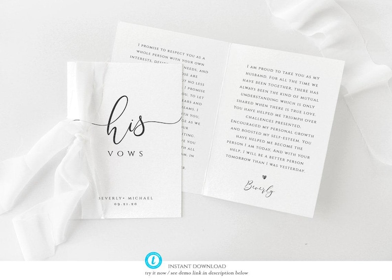 His and Her Wedding Vow Template, Wedding Vow Cover, Mr and Mrs ...