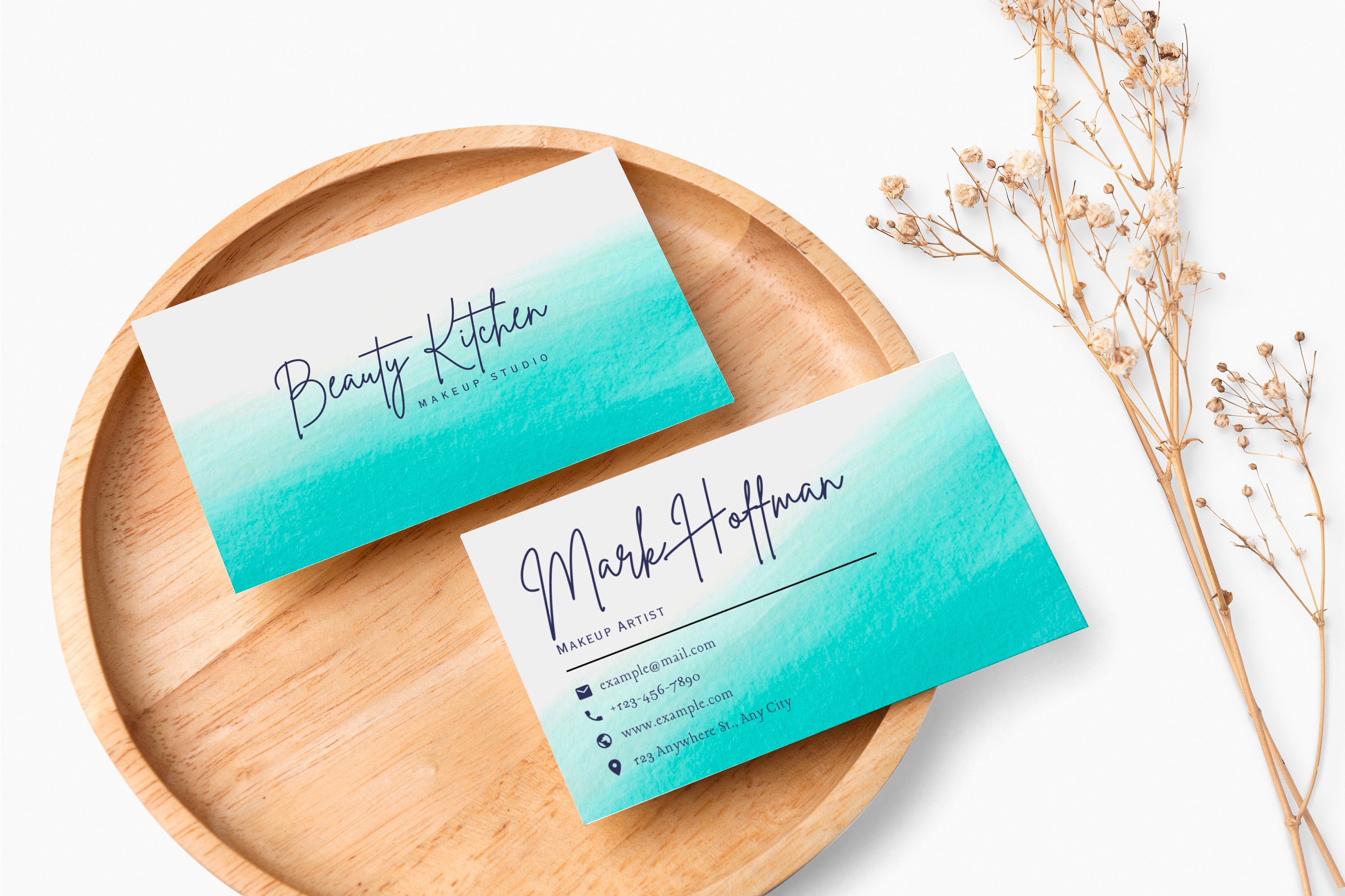 Beachy Blue Watercolor Business Card Template (canva Editable) - Etsy