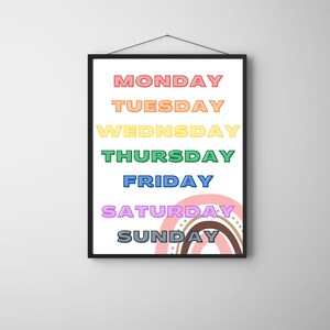 Days of the Week, Fun Posters for Kids, Playroom Printable Art ...