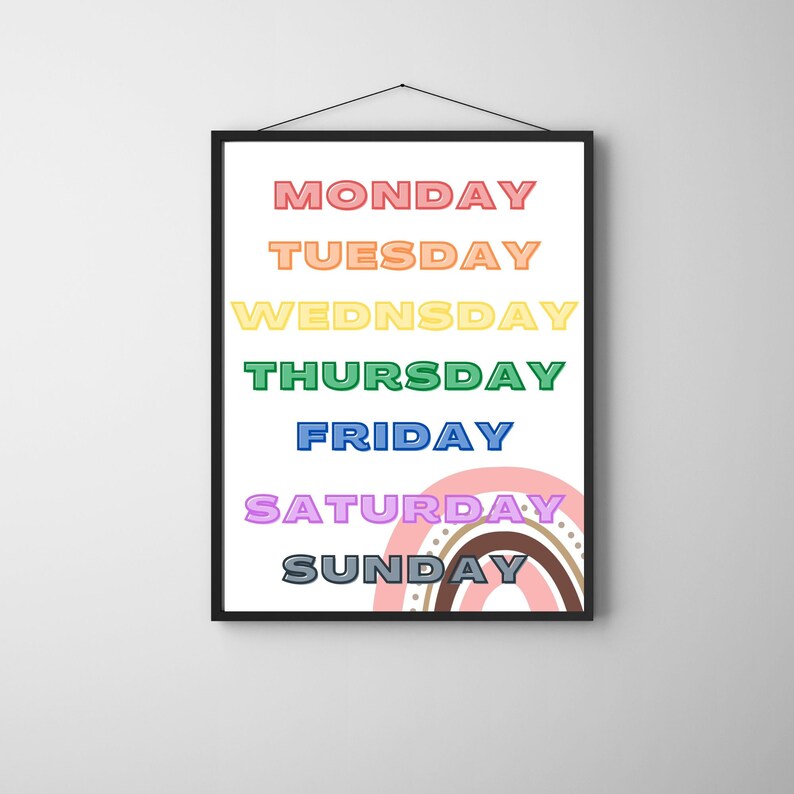 Days of the Week, Fun Posters for Kids, Playroom Printable Art ...