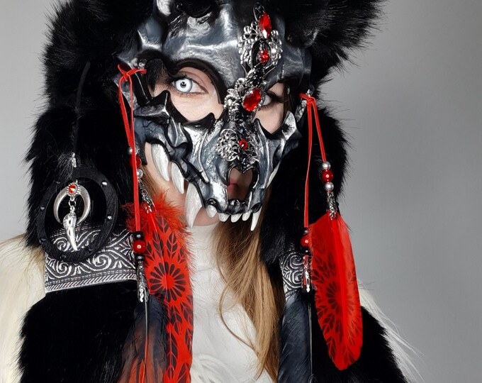Tribal Black Wolf Skull Fur Headdress - Etsy