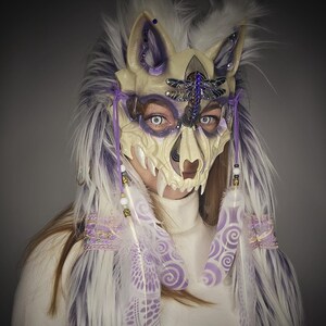 Tribal Amethyst White&purple Wolf Mask Headdress With Rainbow Crystal ...