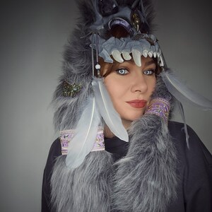 Tribal Smoky Grey&purple Wolf Mask Headdress - Etsy