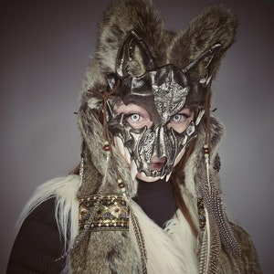 Tribal Grey Wolf Mask Headdress - Etsy